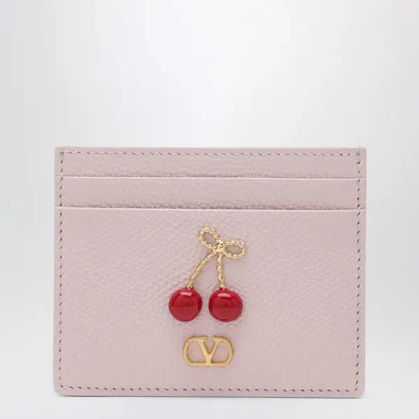 Valentino Garavani Cherryfic Cardholder In Rose Quartz Leather - Pink
