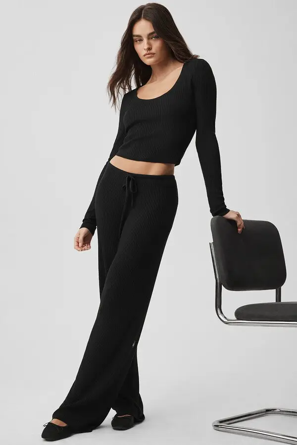 Alo Yoga Sweater Knit Wide Leg Pants - Black