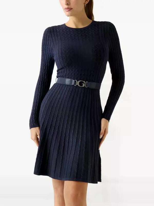 Guess Long-sleeved Belted Mini Dress - Blue