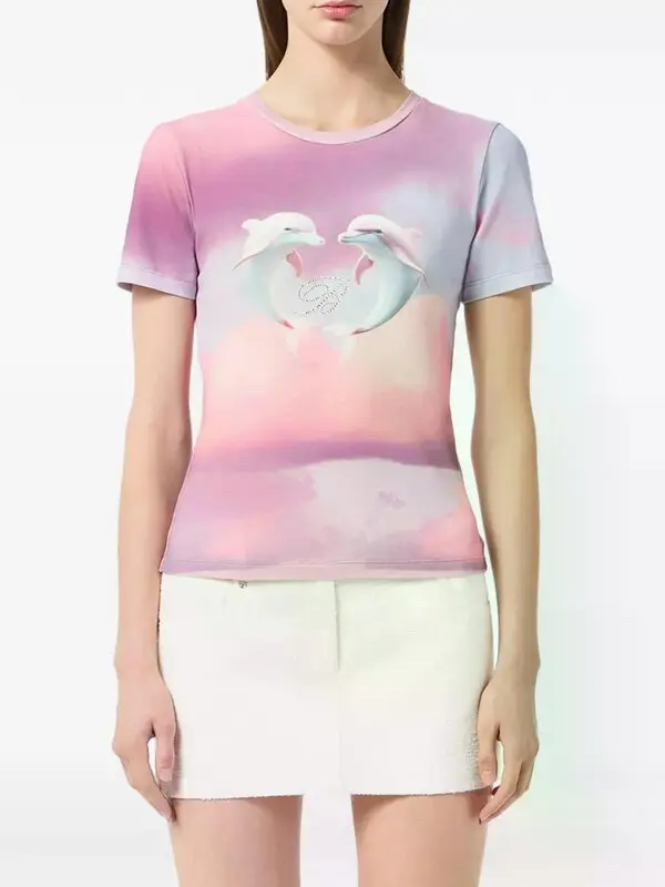 Blumarine Embroidered T-shirt With Dolphin Print - Pink