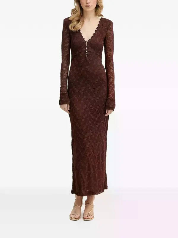 Bardot Lace V-neck Dress - Brown