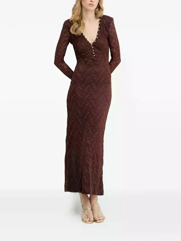 Bardot Lace V-neck Dress - Brown