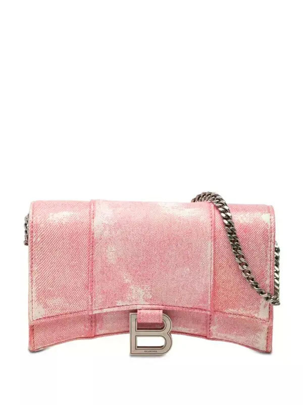Balenciaga 2005-2025 Nappa Denim Printed Hourglass Wallet On Chain - Pink