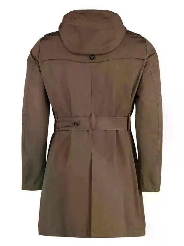 MOORER Belted Trench Coat With Removable Hood - Brown