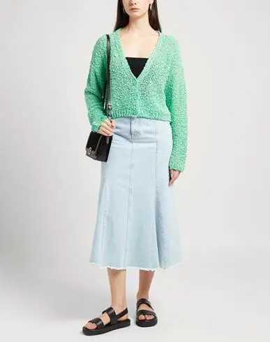 VICOLO Open-knit Bouclé Cropped Cardigan - Green