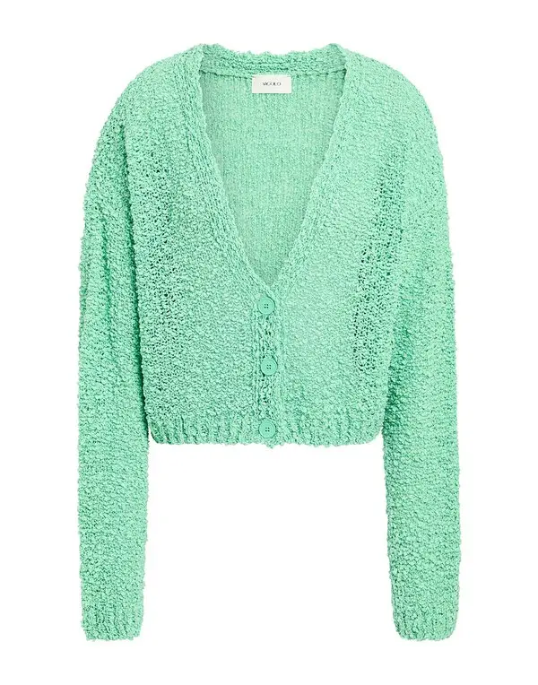 VICOLO Open-knit Bouclé Cropped Cardigan - Green