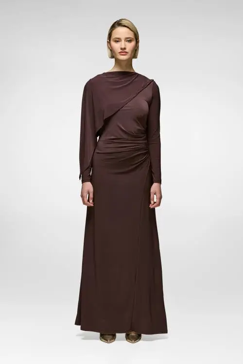 DASKA Maxi Dress With Cape Detail - Brown
