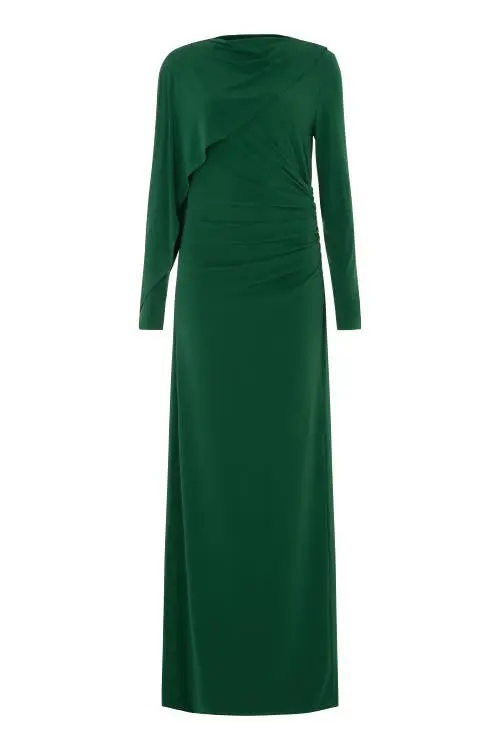 DASKA Maxi Dress With Cape Detail - Pine Green