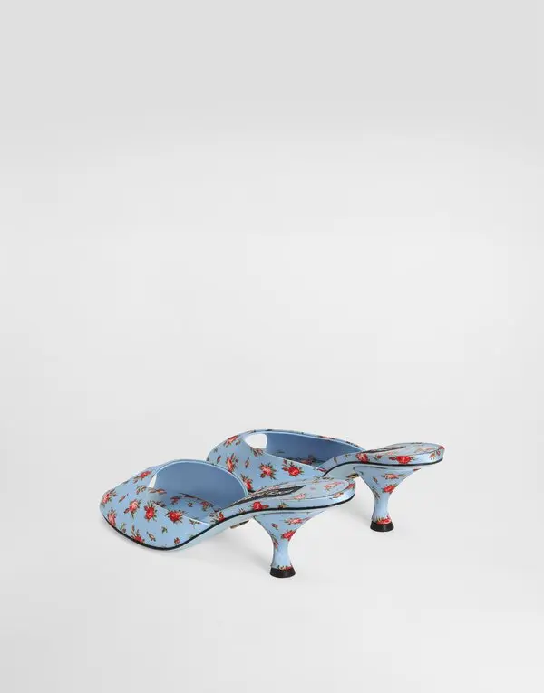 Dolce & Gabbana Keira Satin Mules With Roses Print - Multicolor