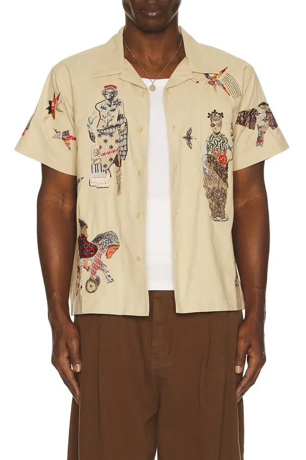 SAMUEL ZELIG Collage Camp Shirt In Beige