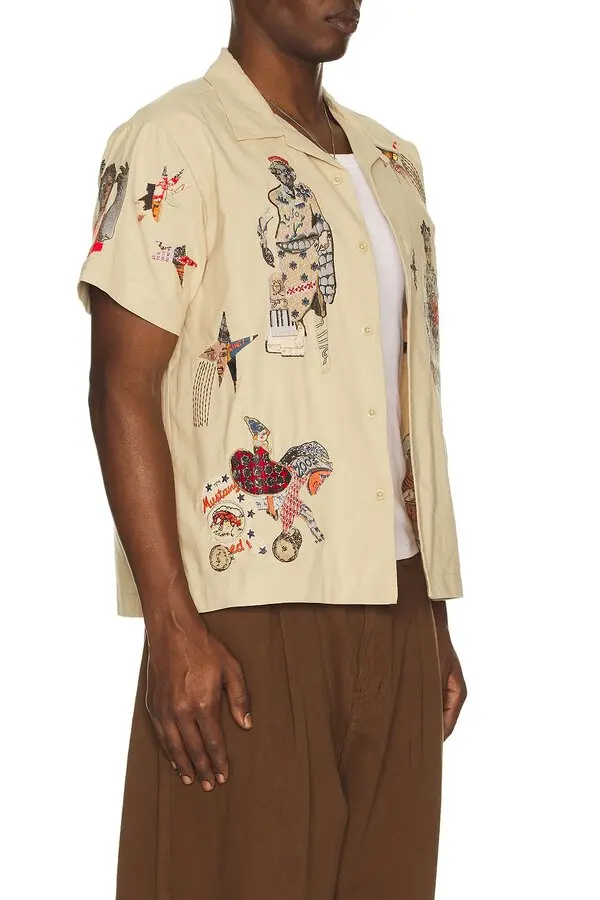 SAMUEL ZELIG Collage Camp Shirt In Beige