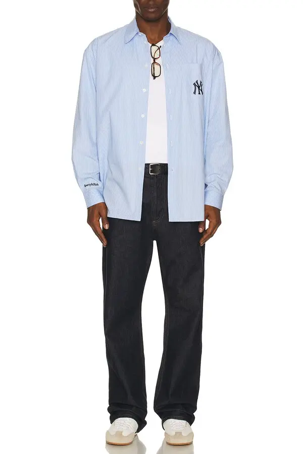 SPORTY & RICH Heritage Yankees Serif Oversized Shirt In Blue