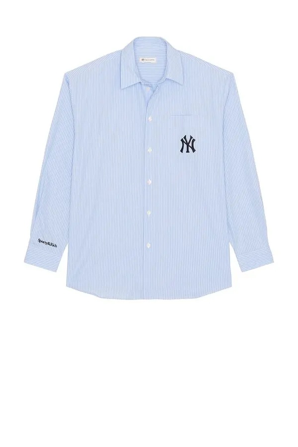 SPORTY & RICH Heritage Yankees Serif Oversized Shirt In Blue