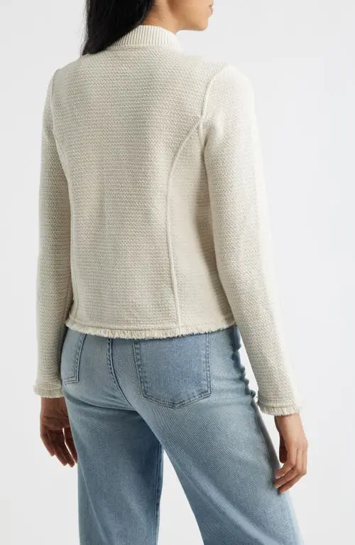 NIC+ZOE Fringe Mix Knit Bomber Jacket - Coconut