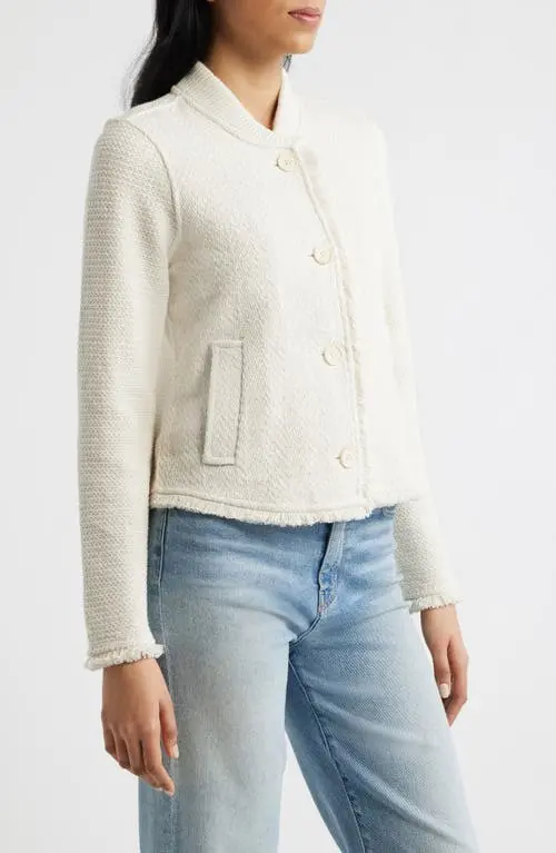 NIC+ZOE Fringe Mix Knit Bomber Jacket - Coconut