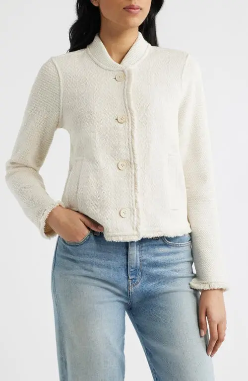 NIC+ZOE Fringe Mix Knit Bomber Jacket - Coconut
