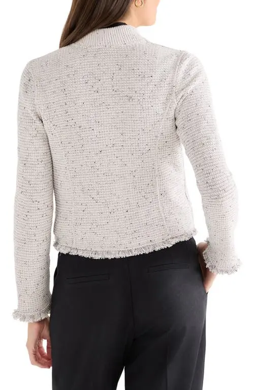 NIC+ZOE Fringe Mix Knit Bomber Jacket - Sugar Cookie