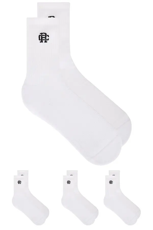 Reigning Champ Classic Crew Socks 3 Pack - White