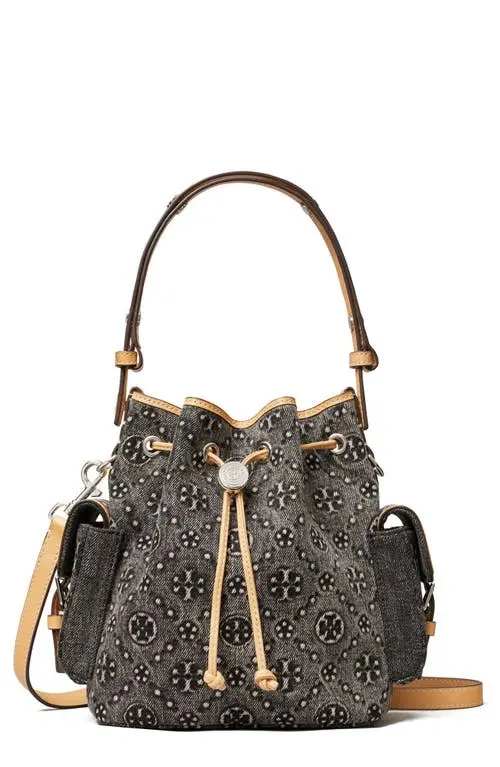 Tory Burch T Monogram Denim Bucket Bag - Black