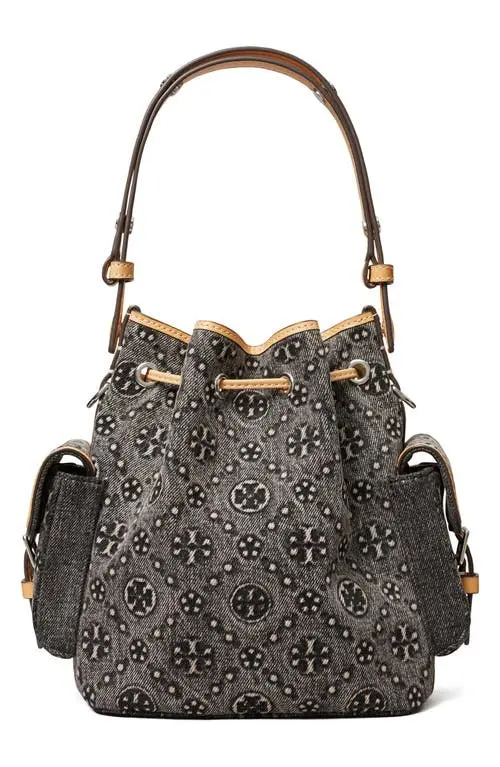 Tory Burch T Monogram Denim Bucket Bag - Black