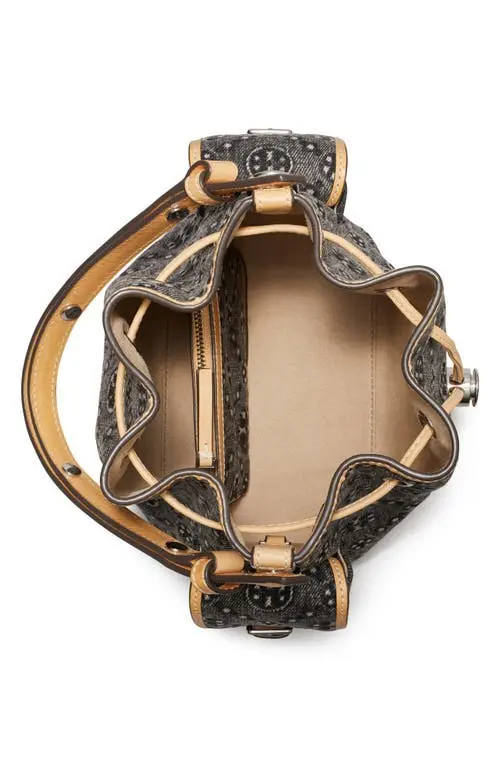 Tory Burch T Monogram Denim Bucket Bag - Black