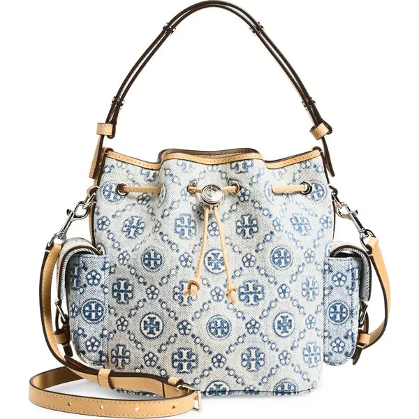 Tory Burch T Monogram Denim Bucket Bag - Powder Blue