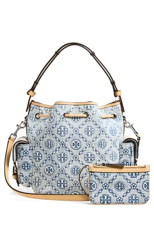 Tory Burch T Monogram Denim Bucket Bag - Powder Blue