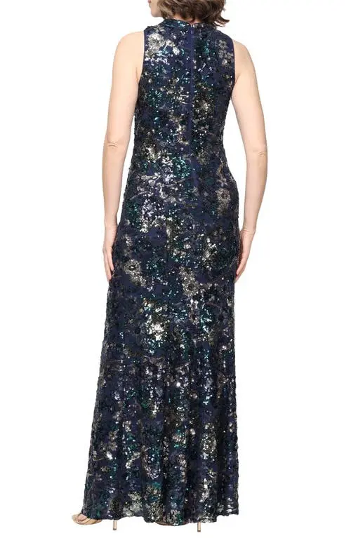 Alex Evenings Sequin Sleeveless Mermaid Gown - Navy/emerald