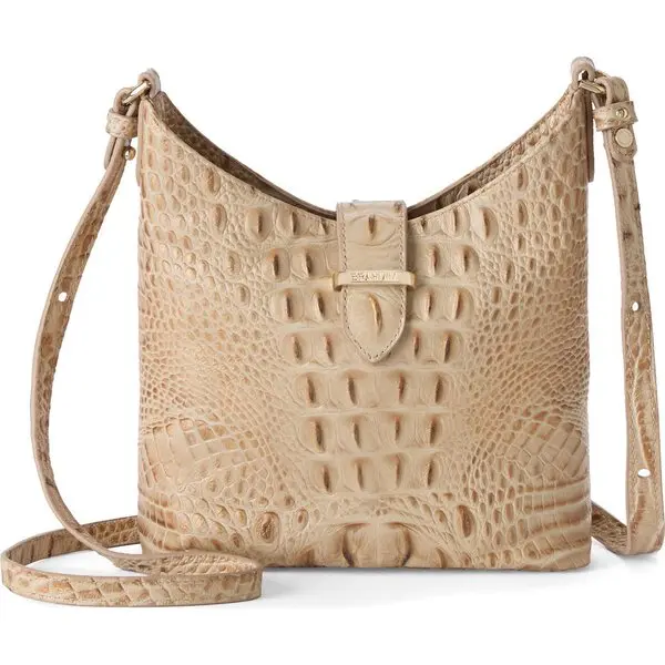 Brahmin Small Croc Embossed Leather Crossbody Bag - Sandstorm