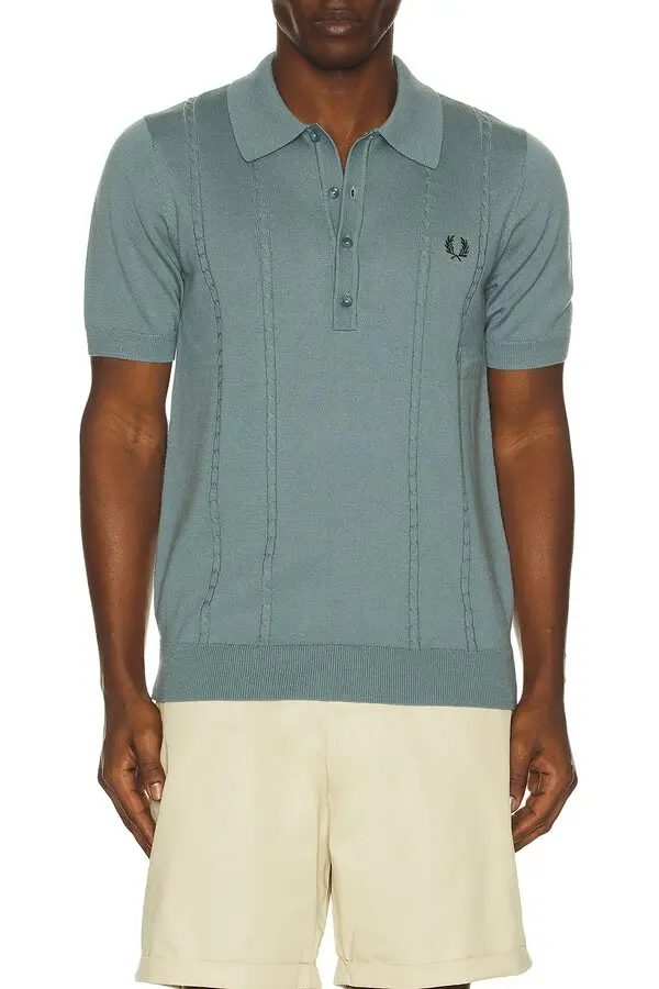 Fred Perry Cable Knitted Polo Shirt In Slate