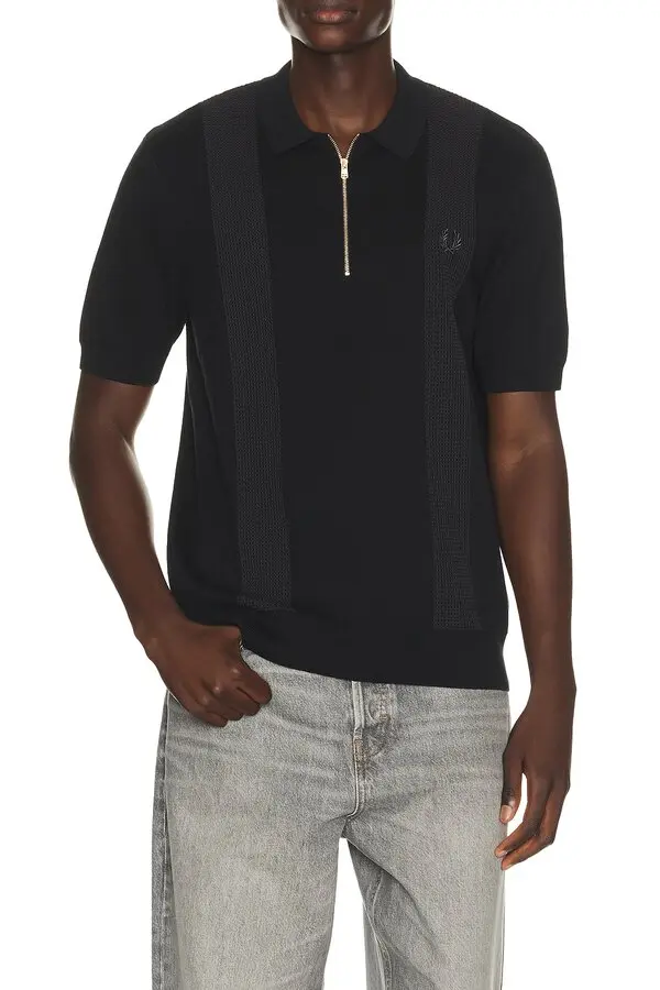 Fred Perry Panel Detail Knitted Polo Shirt In Red - Black