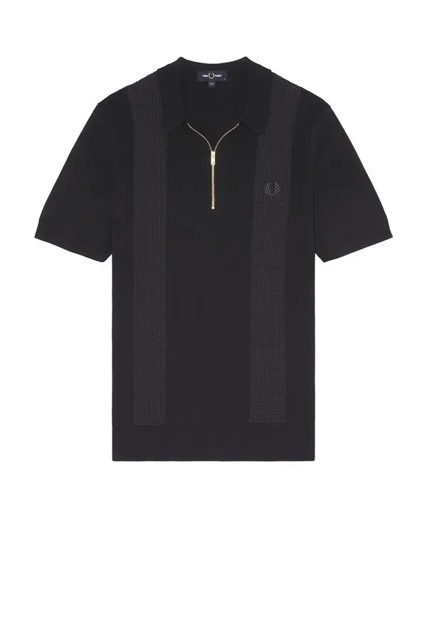 Fred Perry Panel Detail Knitted Polo Shirt In Red - Black