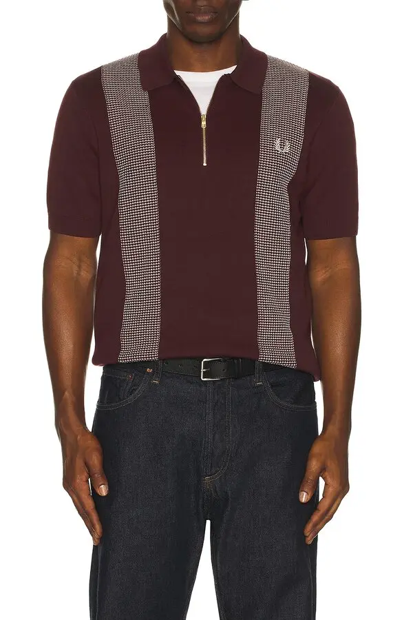 Fred Perry Panel Detail Knitted Polo Shirt In Red