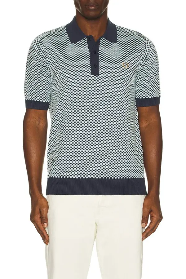 Fred Perry Chequerboard Knitted Polo Shirt In Blue