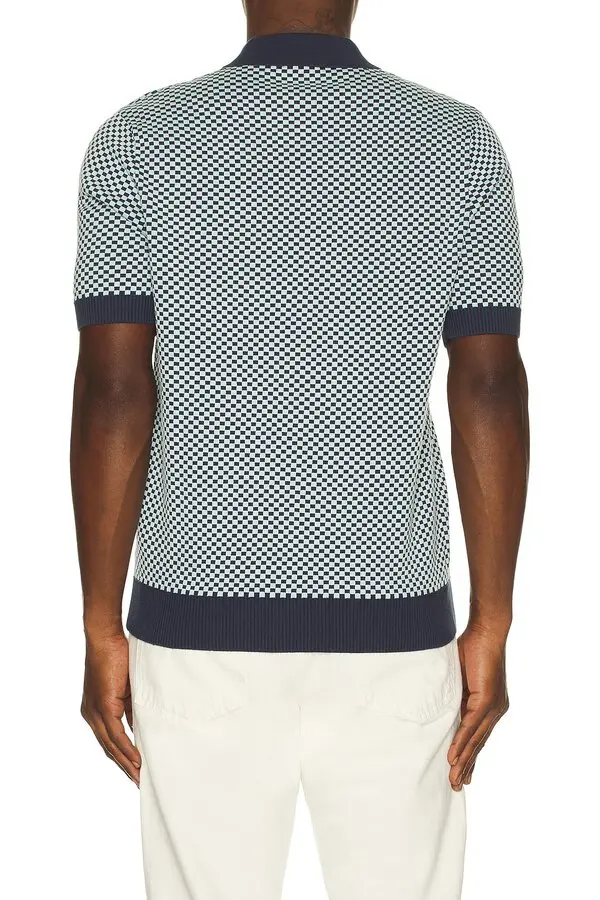 Fred Perry Chequerboard Knitted Polo Shirt In Blue