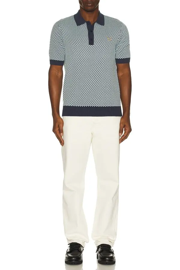 Fred Perry Chequerboard Knitted Polo Shirt In Blue