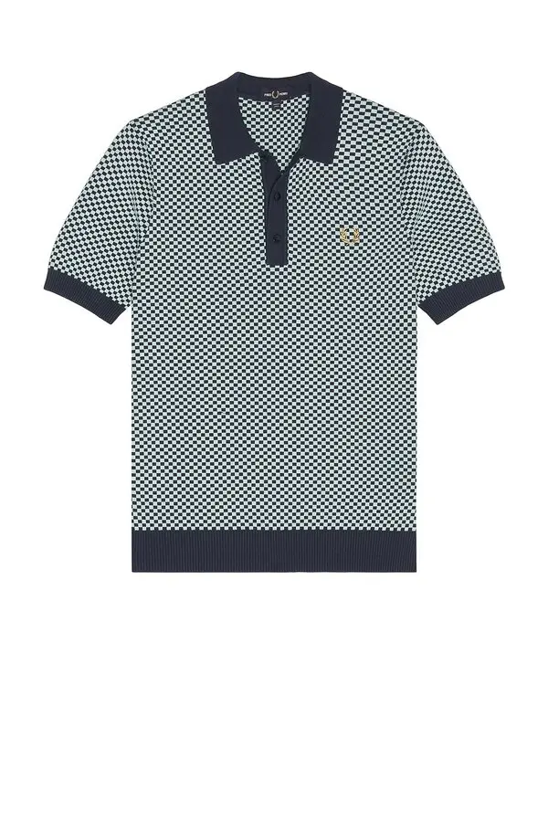 Fred Perry Chequerboard Knitted Polo Shirt In Blue
