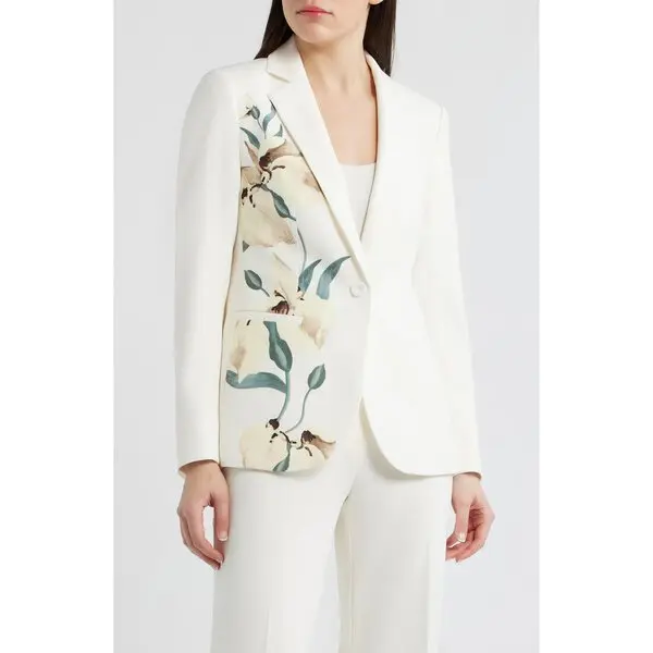 Anne Klein Printed Tailored Jacket - White Dove Multi