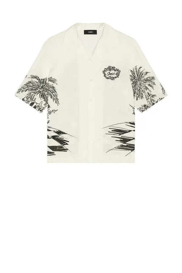 Amiri Chateau Sketch Camp Shirt In Cream - Ivory