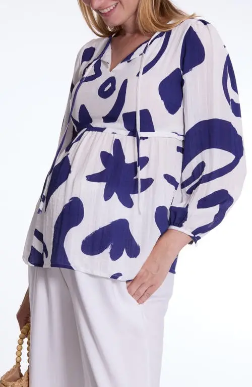 CACHE COEUR Corfou Abstract Print Tie Neck Maternity Blouse