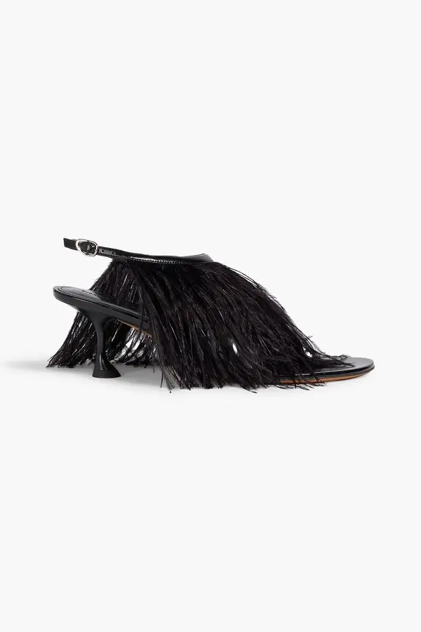Proenza Schouler Feather-embellished Leather Sandals - Black