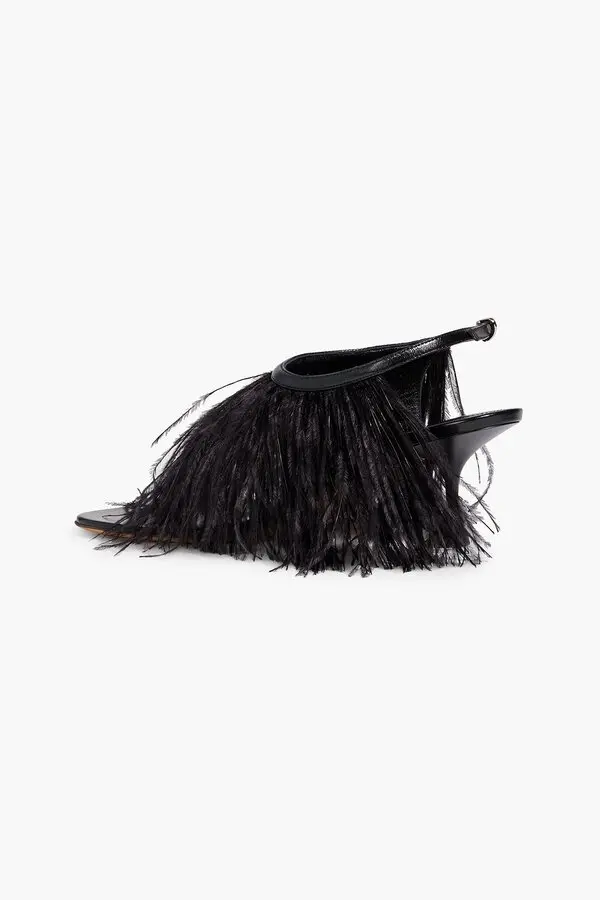 Proenza Schouler Feather-embellished Leather Sandals - Black