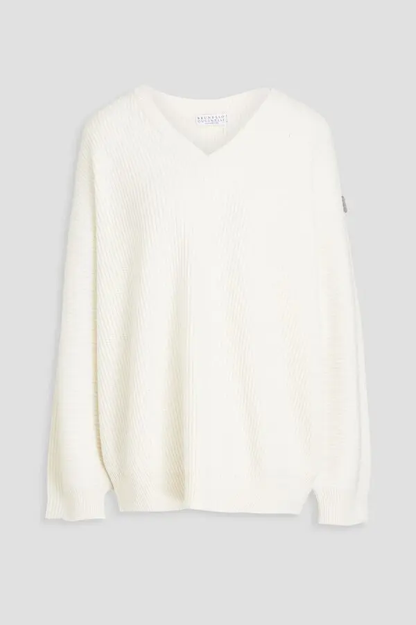 Brunello Cucinelli Bead-embellished Ribbed Cashmere Sweater