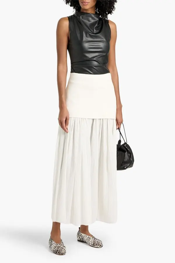 Proenza Schouler Bouclé-knit And Plissé-chiffon Maxi Skirt - Ivory
