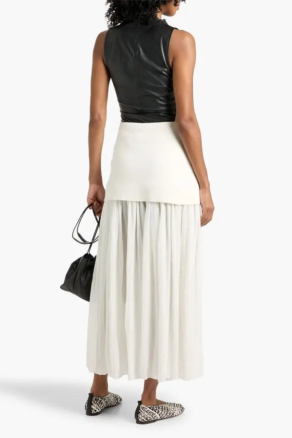 Proenza Schouler Bouclé-knit And Plissé-chiffon Maxi Skirt - Ivory