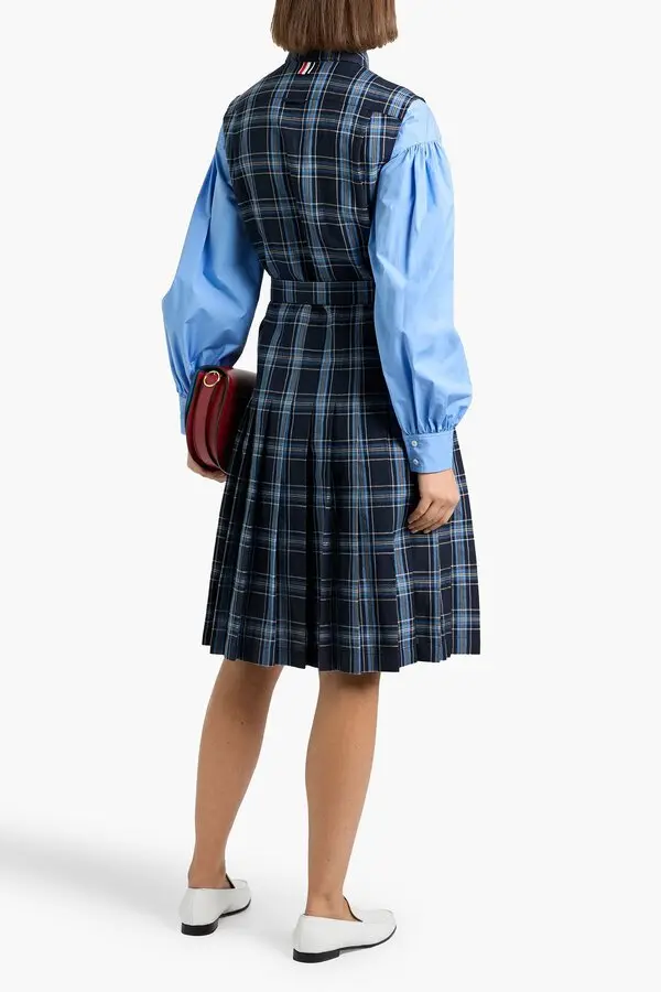 Thom Browne Pleated Checked Wool And Linen-blend Shirt Dress