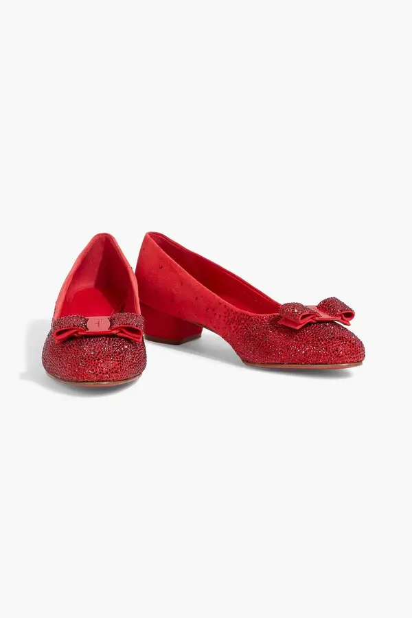 FERRAGAMO Vara Crystal-embellished Suede Pumps - Red