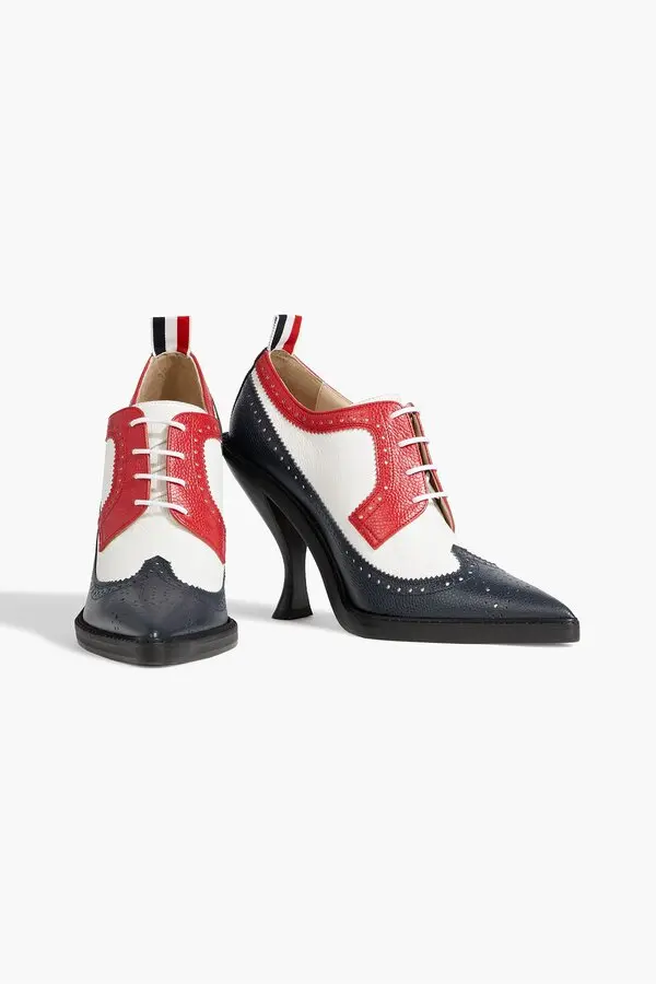 Thom Browne Colorblock Laser Cut Pebbled Leather Pumps