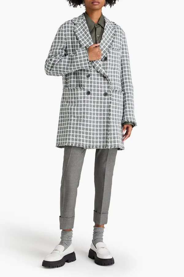 Thom Browne Checked Cotton-tweed Coat With Frayed Trims