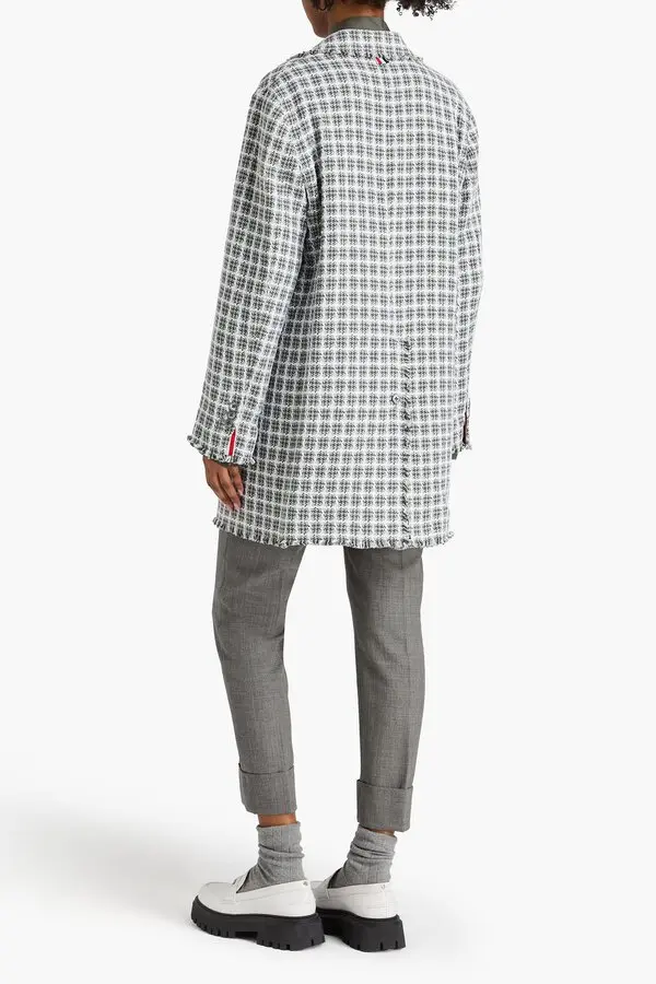Thom Browne Checked Cotton-tweed Coat With Frayed Trims